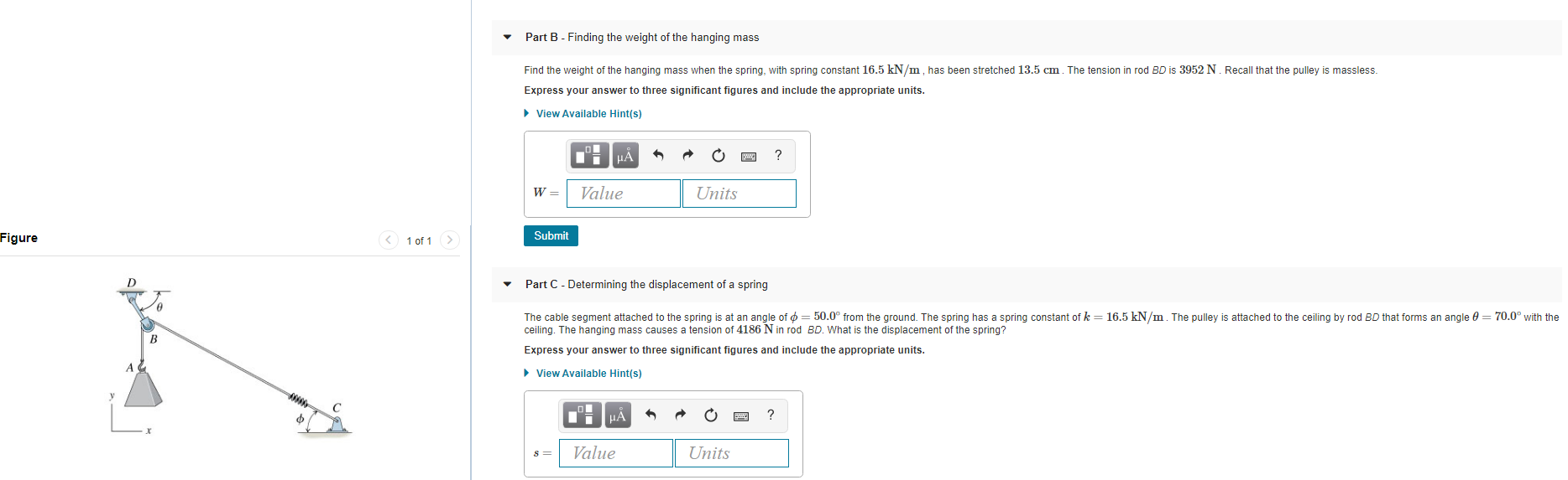 Solved Part B- Finding the weight of the hanging mass Find | Chegg.com
