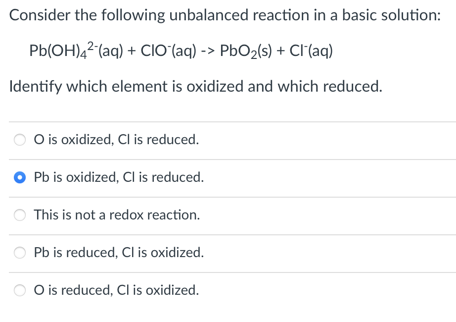 Solved Consider the following unbalanced reaction in a basic | Chegg.com