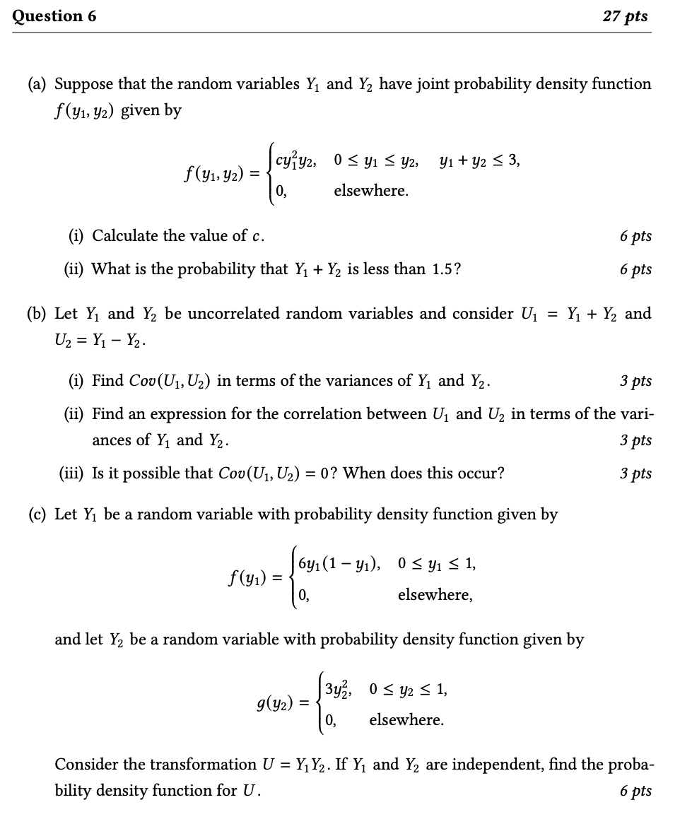 Solved (a) Suppose that the random variables Y1 and Y2 have | Chegg.com