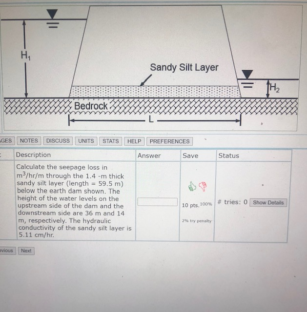 Solved HA Sandy Silt Layer = TH H₂ Bedrock GES NOTES DISCUSS | Chegg.com