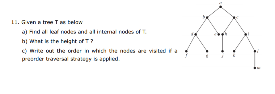 Solved b 11. Given a tree T as below a) Find all leaf nodes | Chegg.com