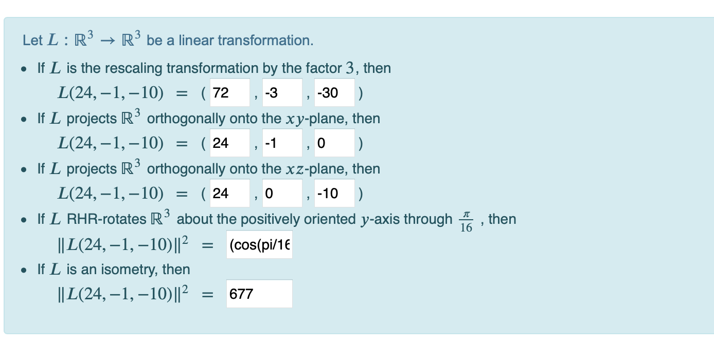 Solved Let L : R3 → Rº be a linear transformation. • If L is | Chegg.com