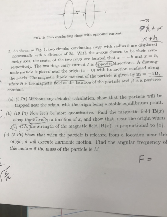 FIG. 1: Two conducting rings with opposite current 1. | Chegg.com