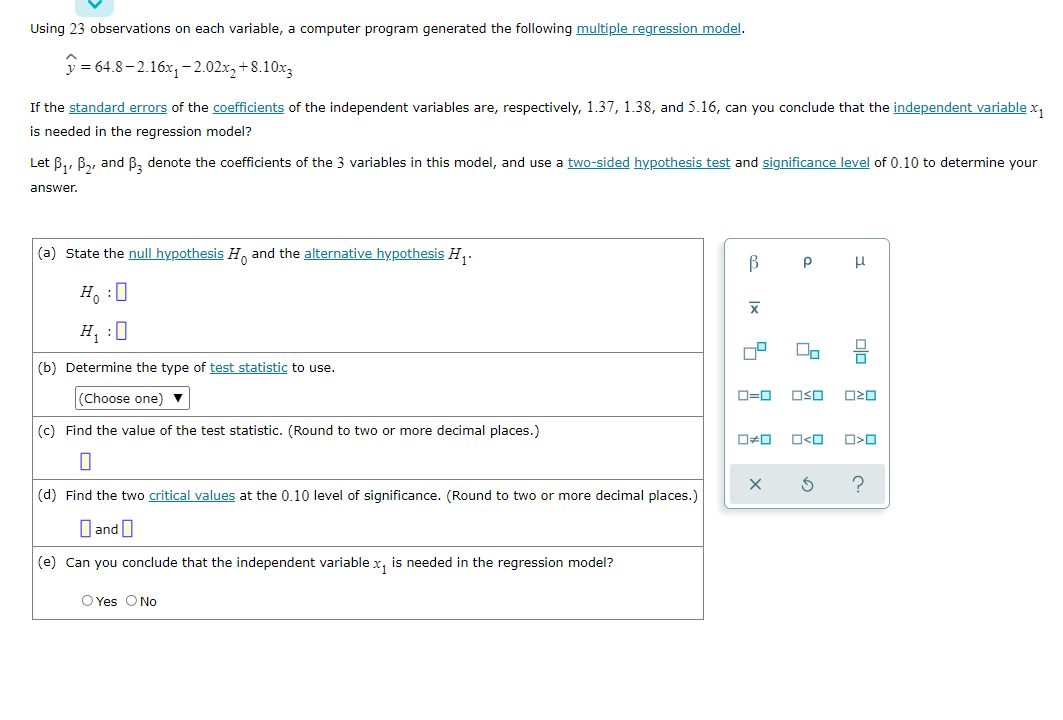 Solved Using 23 observations on each variable, a computer | Chegg.com