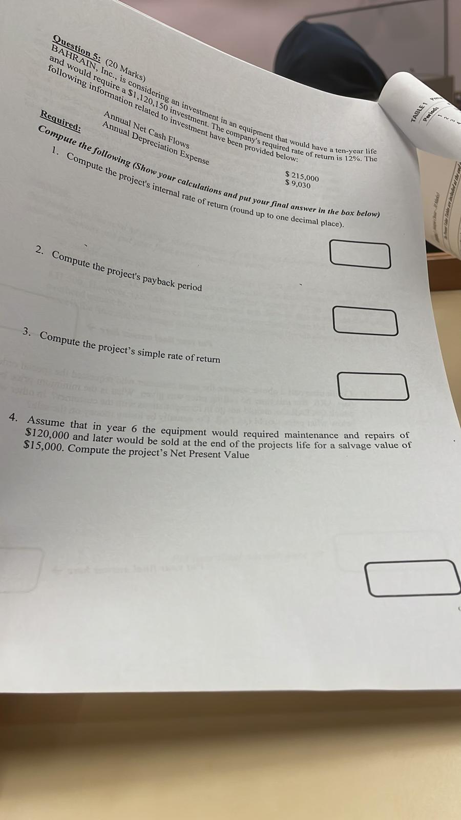 Solved Question 5: (20 Marks) and would require a $1,120,150 | Chegg.com