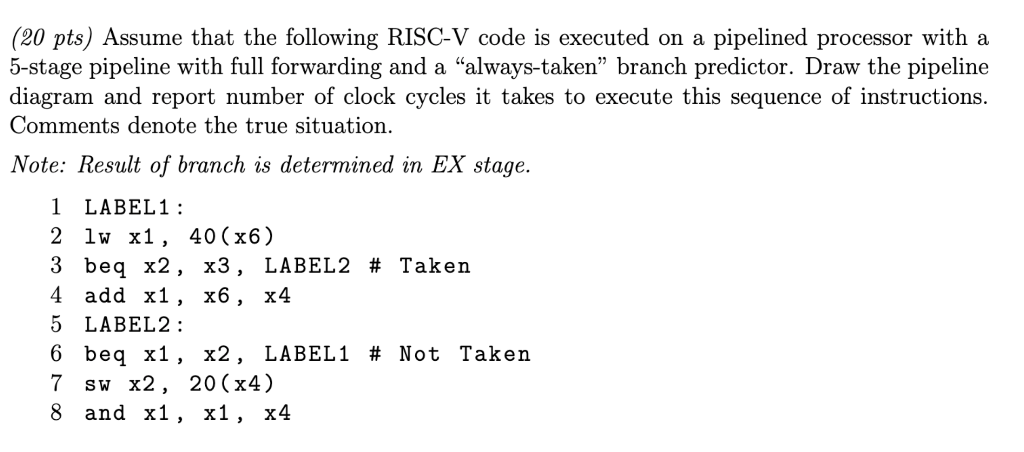 Solved 20 Pts Assume That The Following Risc V Code Is 7198
