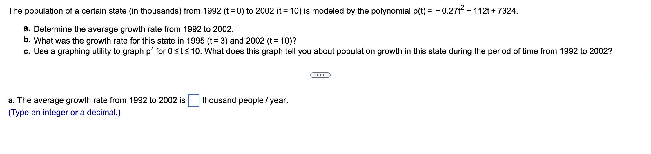 Solved The population of a certain state (in thousands) from | Chegg.com