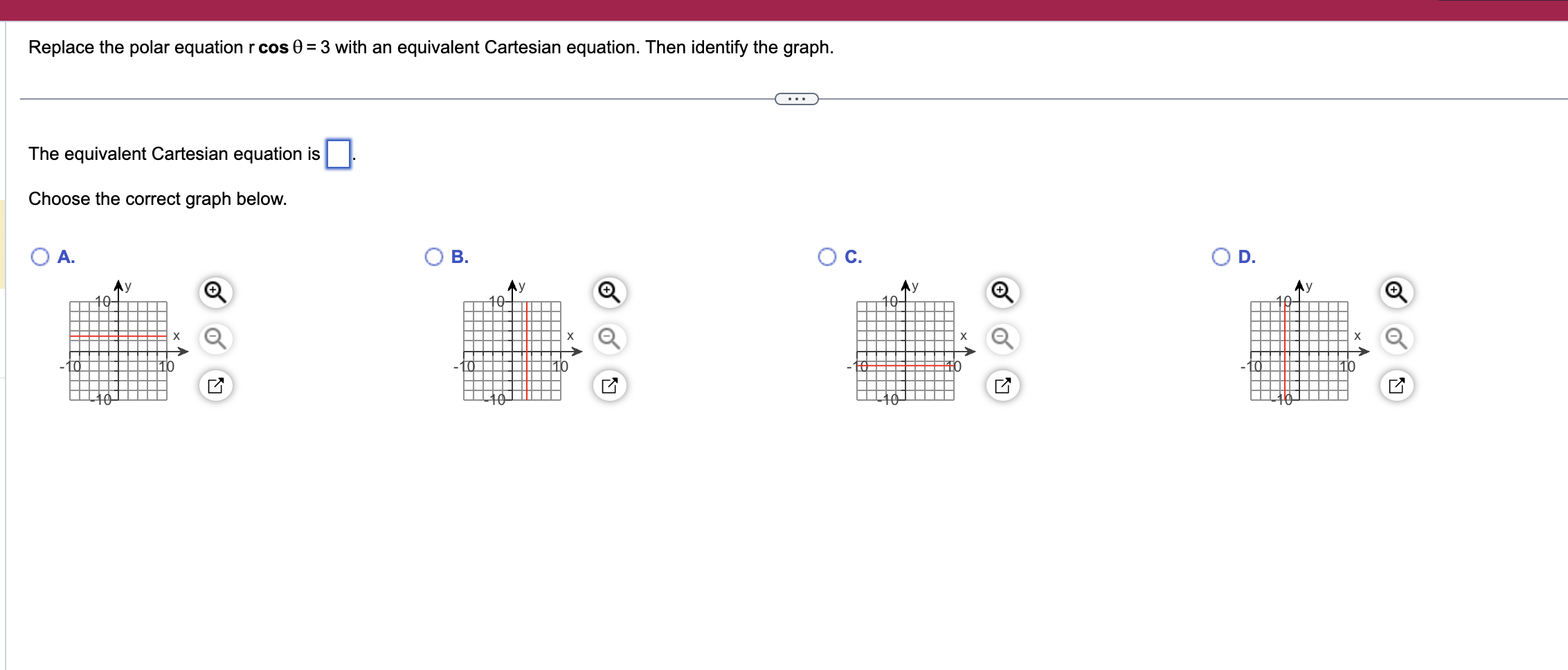 Solved Replace the polar equation rcosθ=3 with an equivalent | Chegg.com