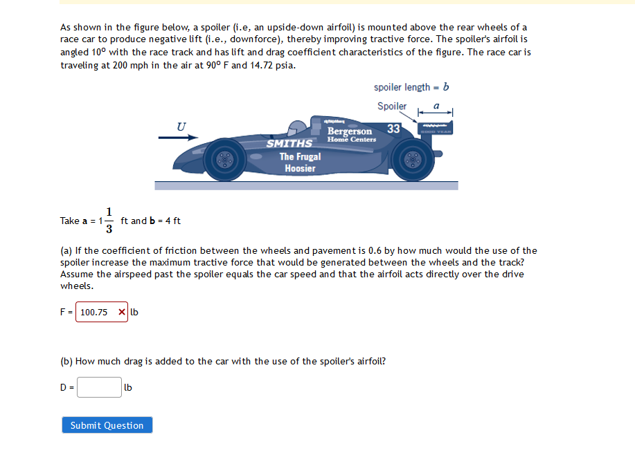 Solved As shown in the figure below, a spoiler (i.e, an | Chegg.com