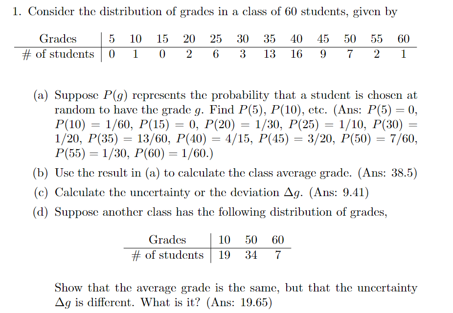 Solved 1. Consider the distribution of grades in a class of | Chegg.com