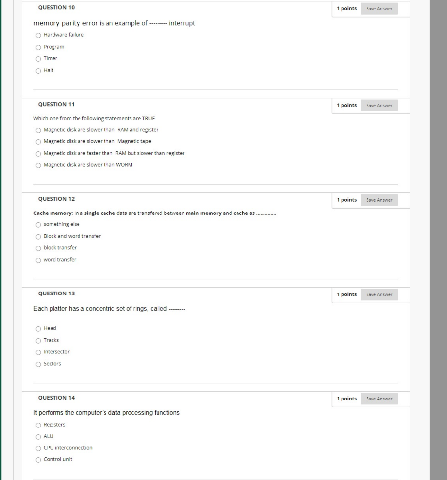 Solved QUESTION 10 1 points Save Answer memory parity error | Chegg.com