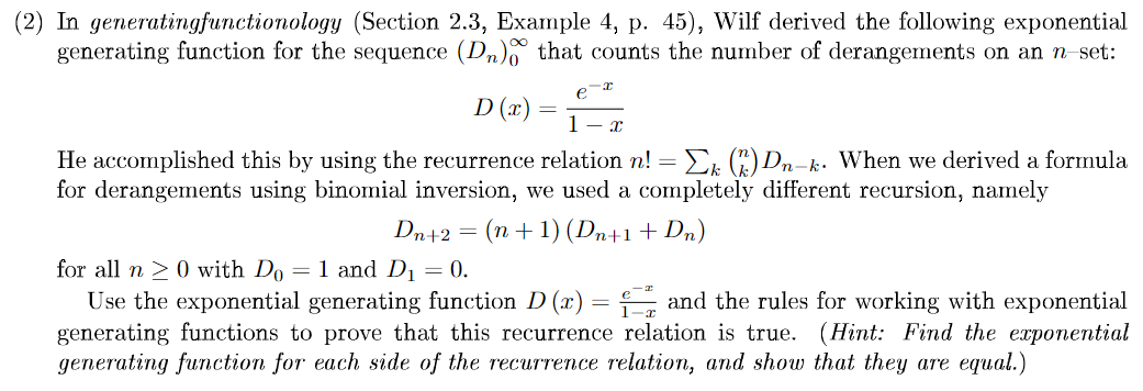 (2) In generatingfunctionology (Section 2.3, Example | Chegg.com