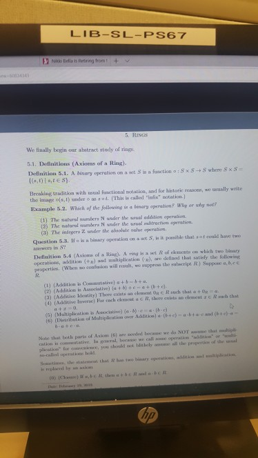 Solved Prove that for any ring R and a,b in R, the equation | Chegg.com