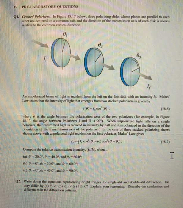 Solved V. PRE-LABORATORY QUESTIONS Crossed Polarizers. In | Chegg.com