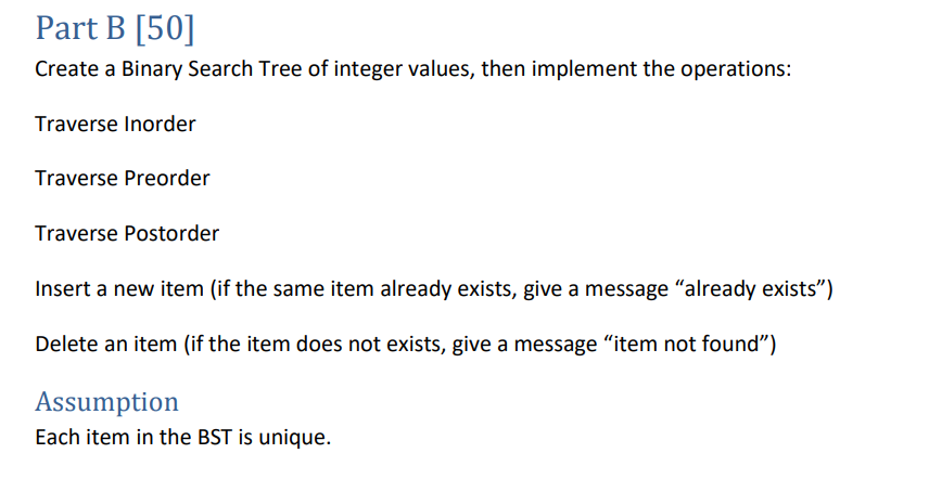Solved Create a Binary Search Tree of integer values, then | Chegg.com