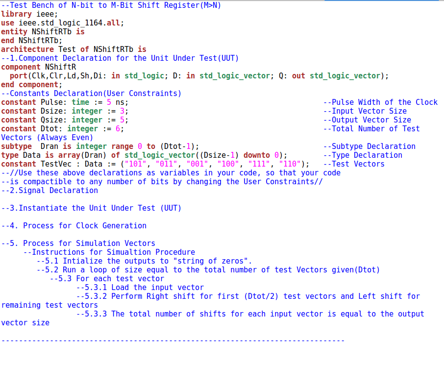 N-bit Shift Register in VHDL code I need to finish | Chegg.com