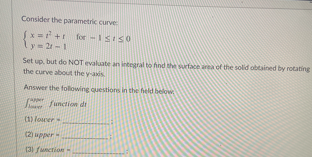 Solved Consider the parametric curve: { x = 12 + 1 y = 2t - | Chegg.com