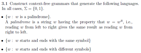 Solved 3.1 Construct context-free grammars that generate the | Chegg.com