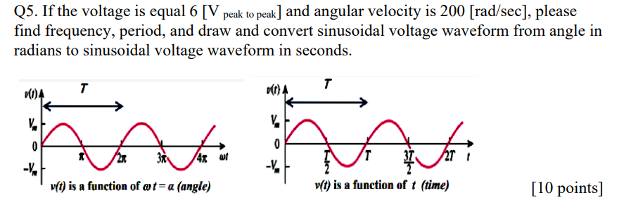 Solved Q5. If the voltage is equal 6[ Vpeak to peak ] and | Chegg.com