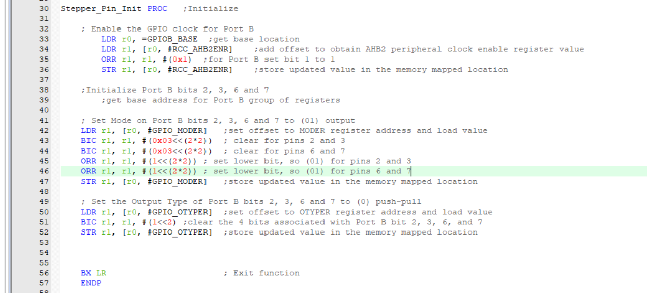 Stepper_Pin_Init PROC ; Initialize ; Enable the GPIO | Chegg.com