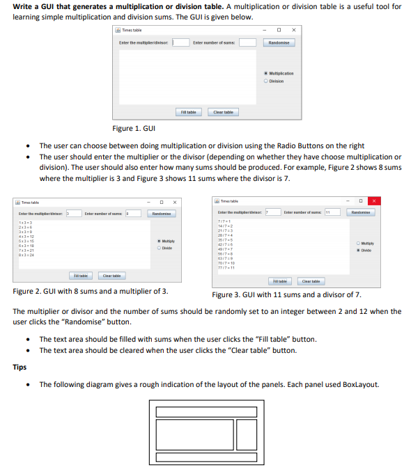 Solved Write a GUI that generates a multiplication or | Chegg.com