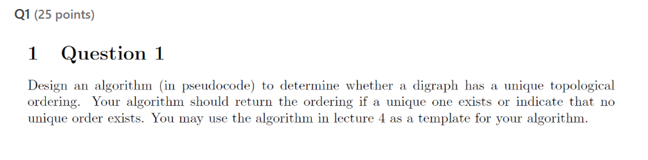 Q1 (25 ﻿points)1 ﻿Question 1Design an algorithm (in | Chegg.com