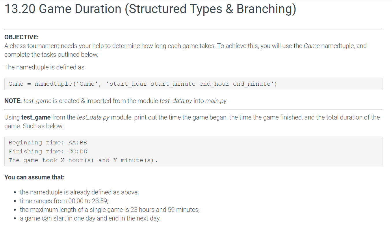 Solved 13.20 Game Duration (Structured Types \& Branching) | Chegg.com