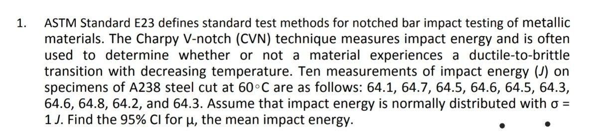 Solved 1. ASTM Standard E23 defines standard test methods | Chegg.com