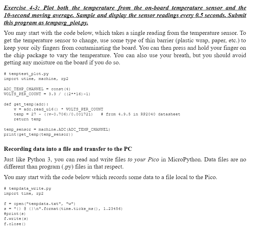 Exercise 4-3: Plot both the temperature from the | Chegg.com