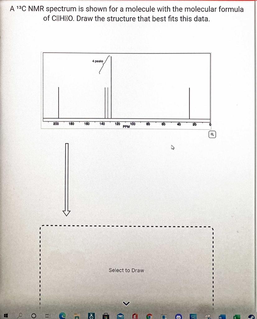 Solved A 13C NMR spectrum is shown for a molecule with the | Chegg.com