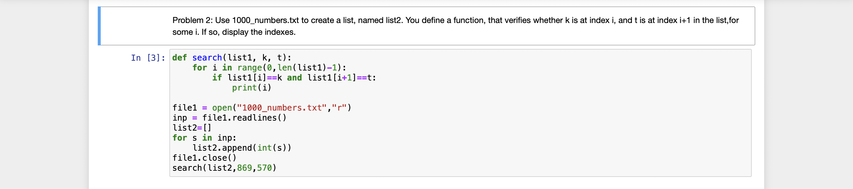 Solved Problem 2: Use 1000_numbers.txt to create a list, | Chegg.com