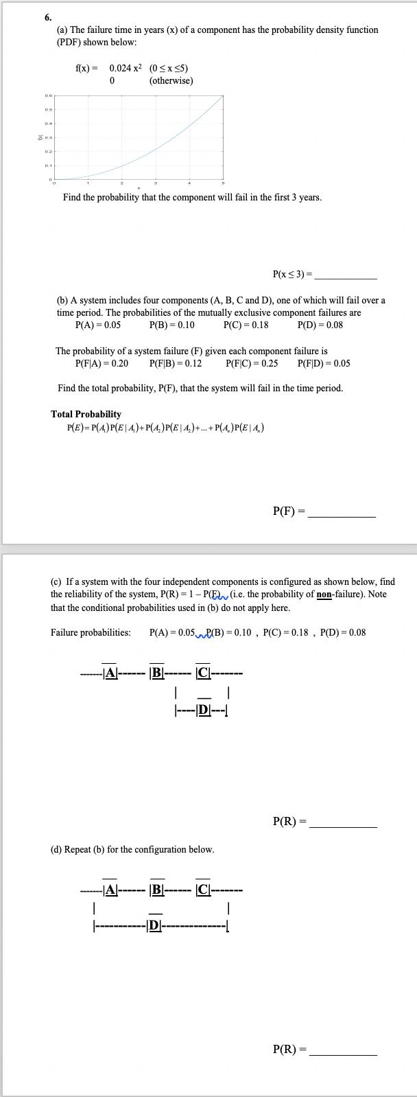 Solved 6. (a) The failure time in years (x) of a component | Chegg.com