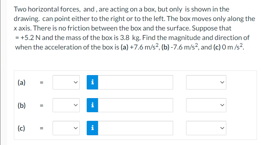 Solved Two horizontal forces, and , are acting on a box, but | Chegg.com