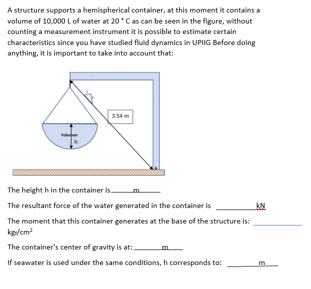 Solved A structure supports a hemispherical container, at | Chegg.com