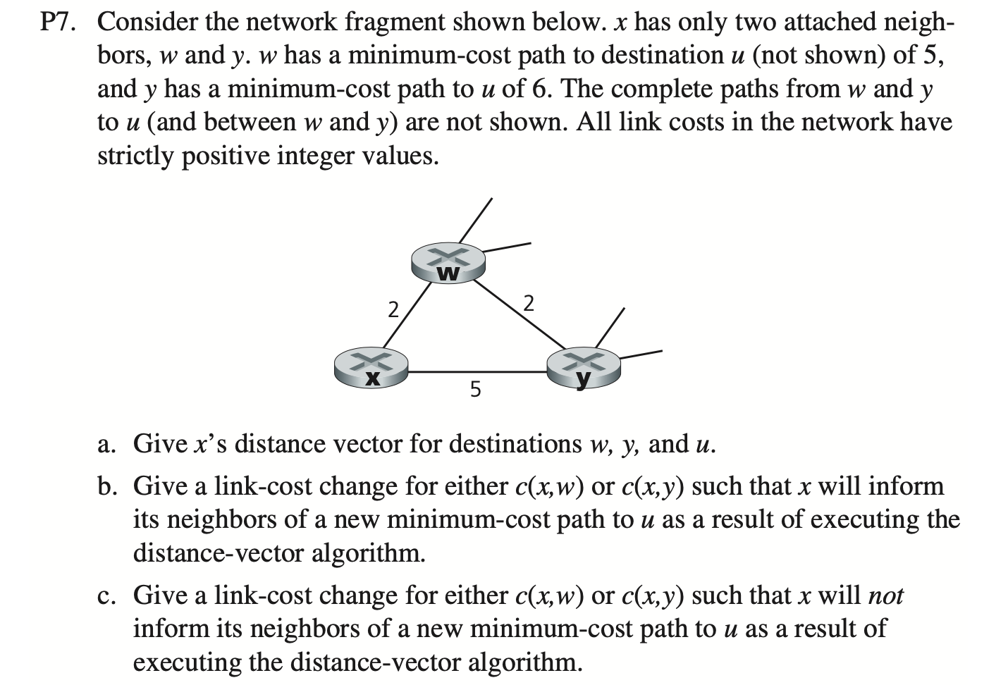 Solved 7. Consider the network fragment shown below. x has | Chegg.com