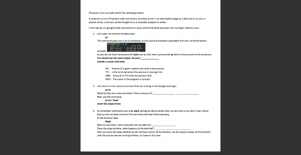 Solved Processes carry out tasks within the operating system | Chegg.com