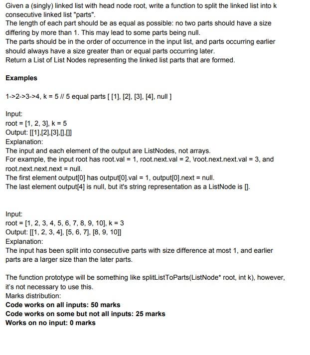 Solved Given a (singly) linked list with head node root, | Chegg.com