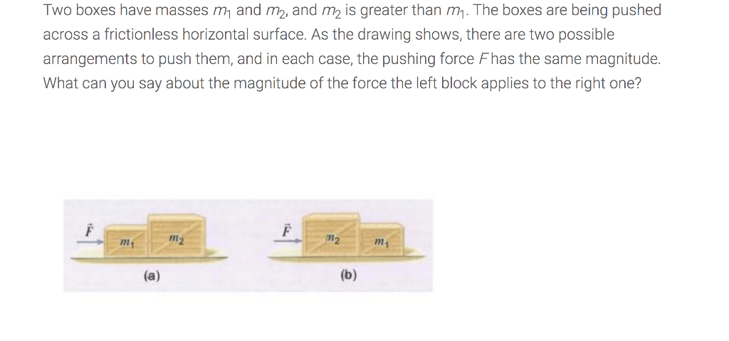 Solved Two boxes have masses m, and m2, and my is greater | Chegg.com