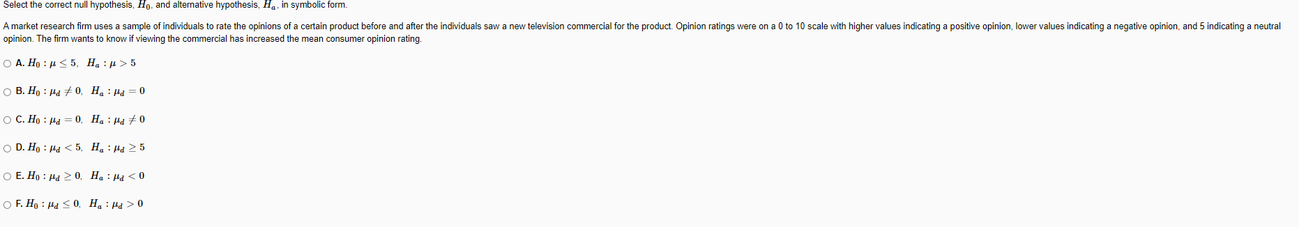 Solved Select the correct null hypothesis, H0, and | Chegg.com