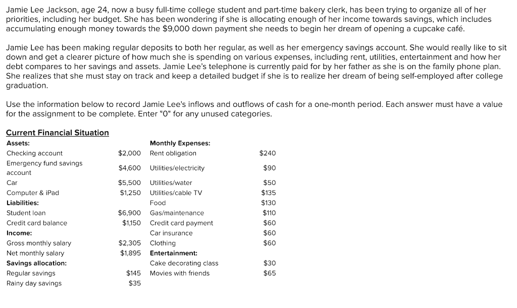 Solved Jamie Lee Jackson, age 24, now a busy full-time | Chegg.com
