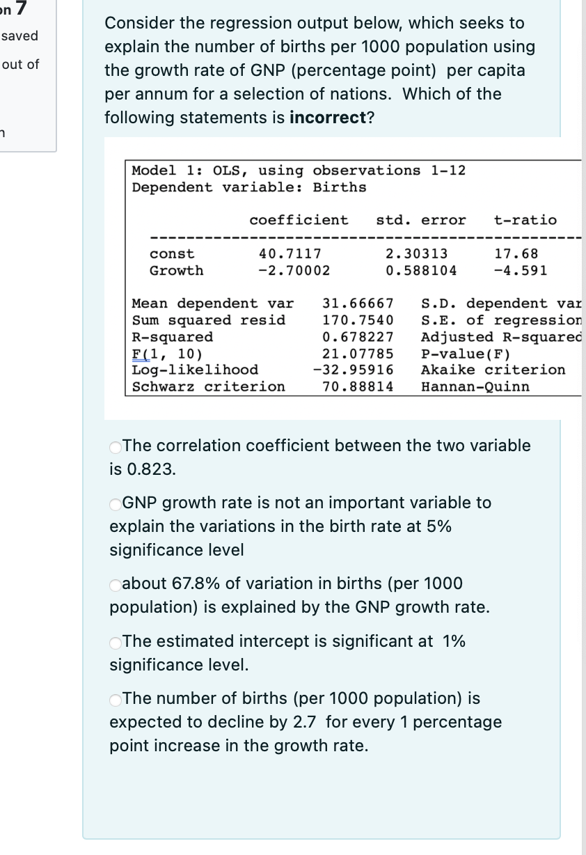 Solved Consider the regression output below, which seeks to | Chegg.com