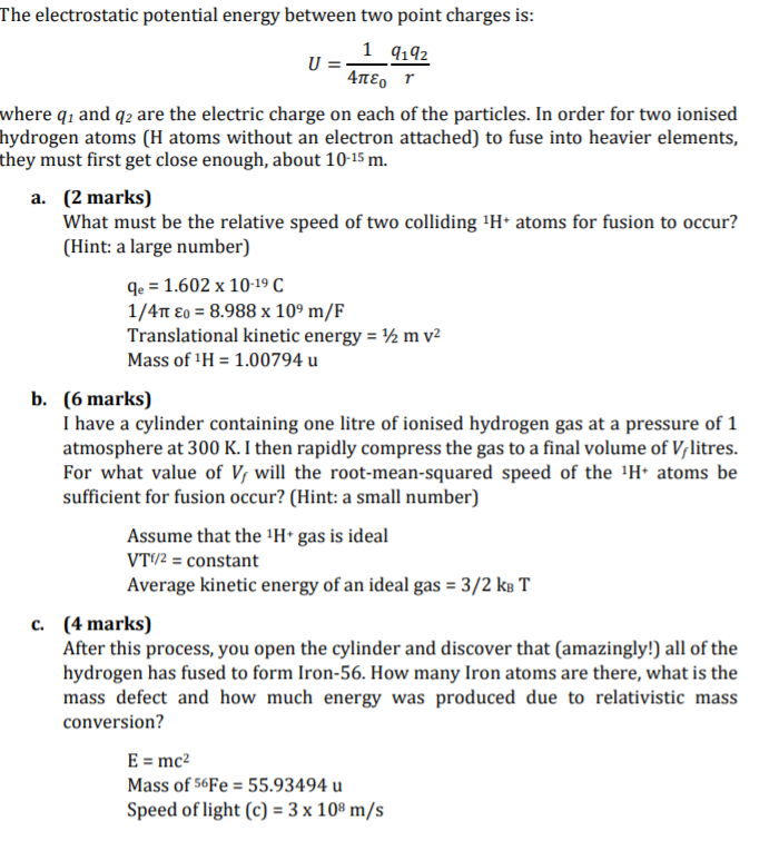 Solved The electrostatic potential energy between two point | Chegg.com