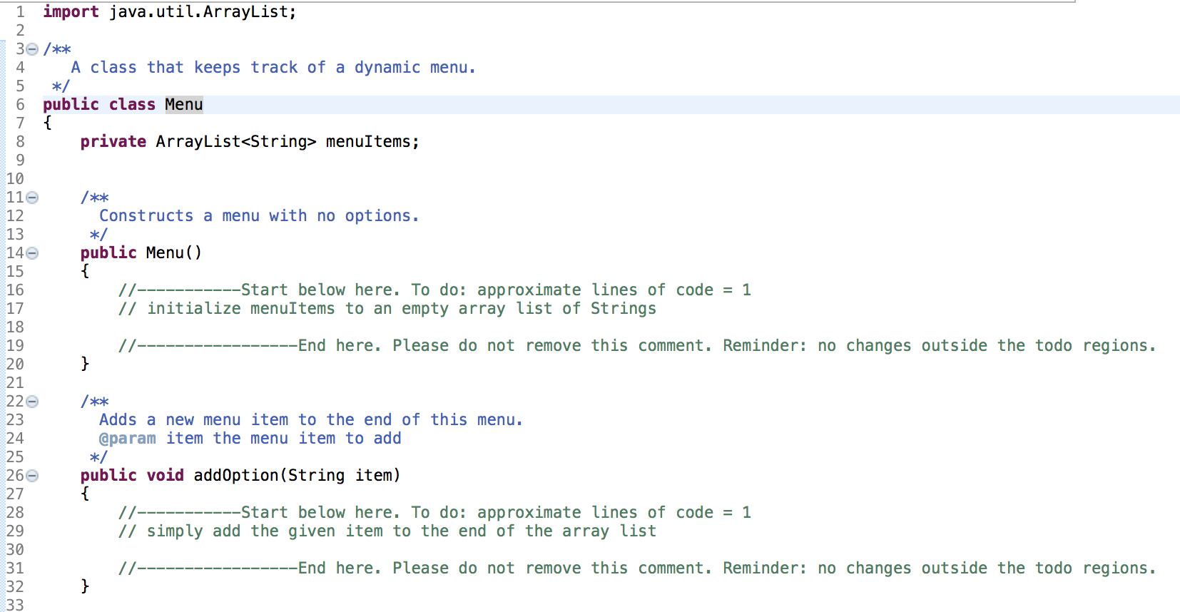 Solved */ 1 import java.util.ArrayList; 2 30 /** 4 A class | Chegg.com