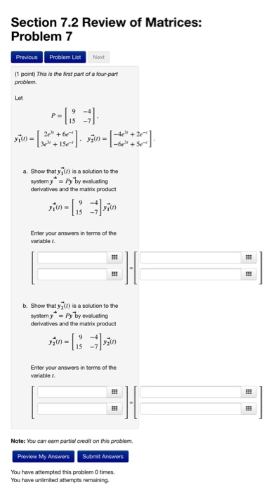 Solved Section 7.2 Review of Matrices: Problem 7 Previous | Chegg.com