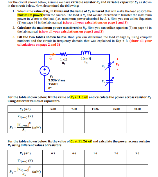 Solved For the circuit shown below, assume we have variable | Chegg.com