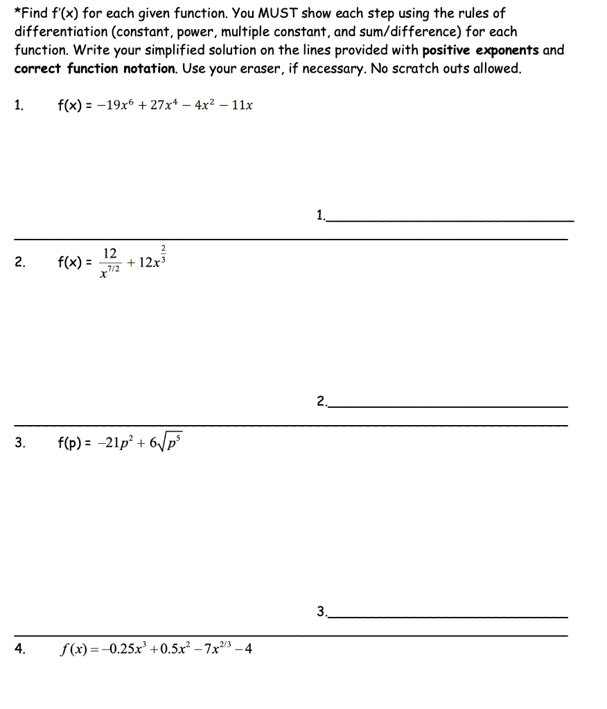 Solved *Find f'(x) for each given function. You MUST show | Chegg.com