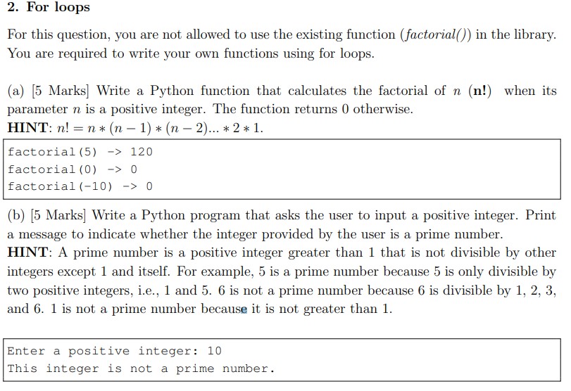 2. For loops For this question, you are not allowed | Chegg.com