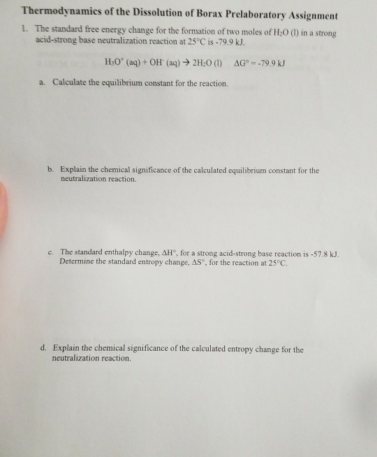 Solved Thermodynamics of the Dissolution of Borax | Chegg.com