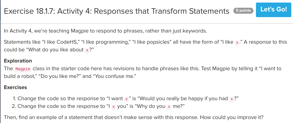 Solved Exercise 18.1.7: Activity 4: Responses that Transform | Chegg.com