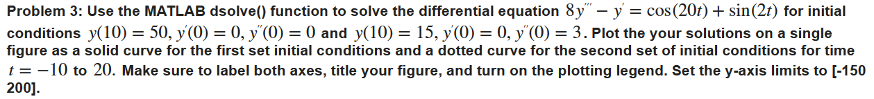 Solved Problem 3: Use the MATLAB dsolve() function to solve | Chegg.com